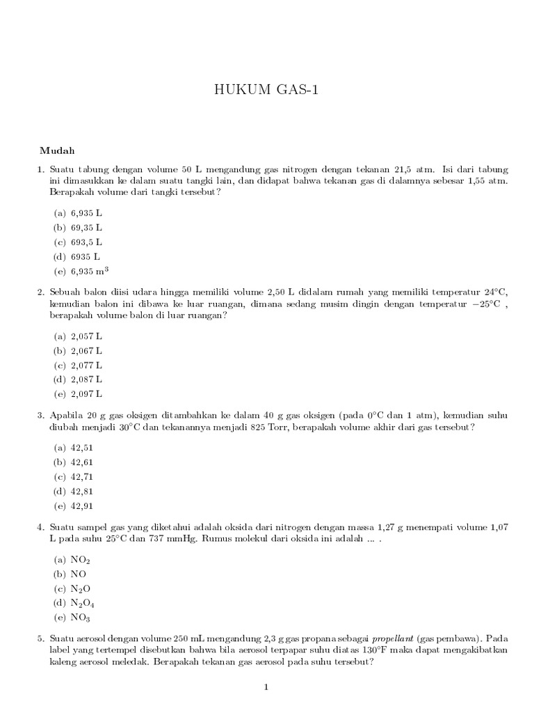 Hukum Gas Soal | PDF | Sains & Matematika