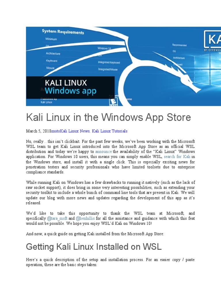 Kali Linux Now on Windows App Store | PDF | Windows 10 | Linux
