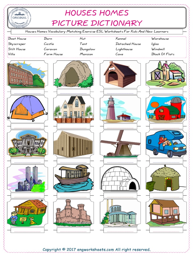ESL House Vocabulary Matching Worksheet | PDF | Buildings And ...