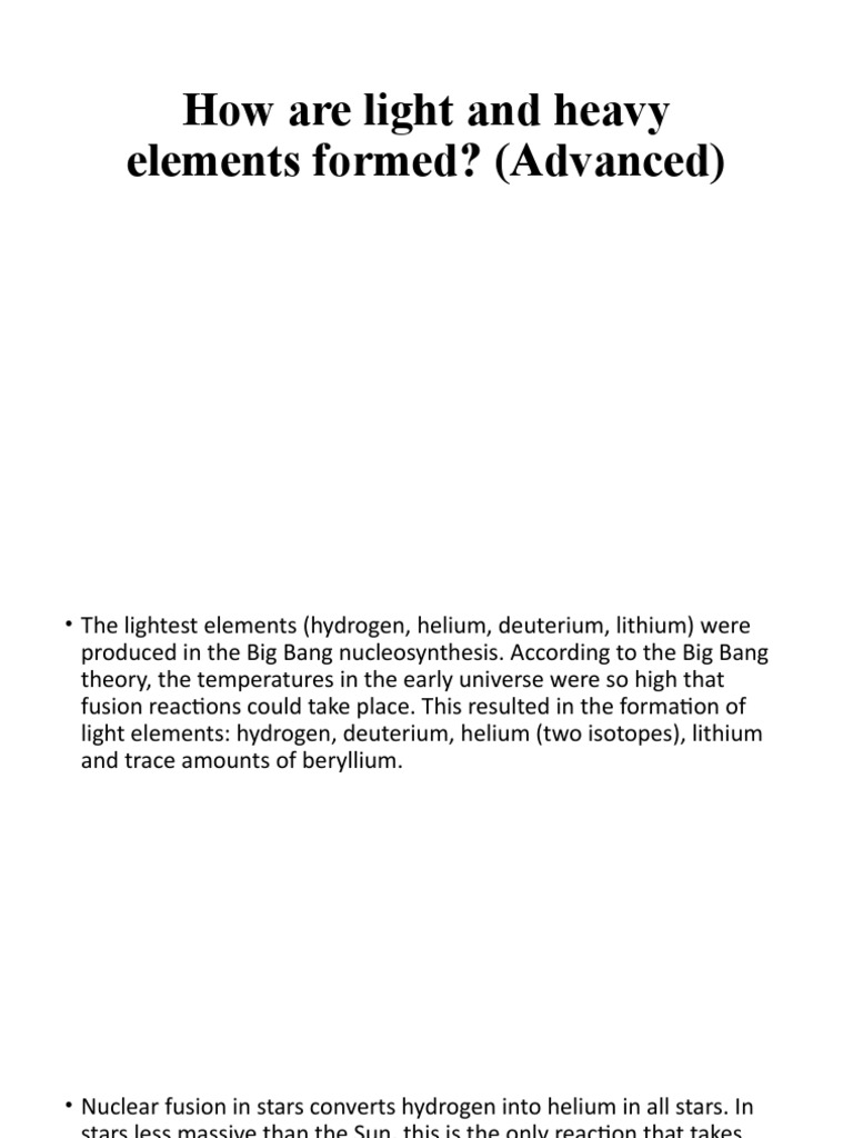 How Are Light and Heavy Elements Formed | PDF | Chemical Elements | Physics