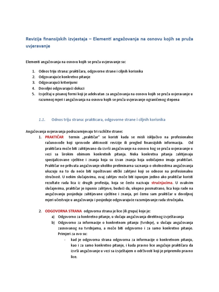 Revizija Finansijskih Izvjestaja - Elementi Angazovanja | PDF