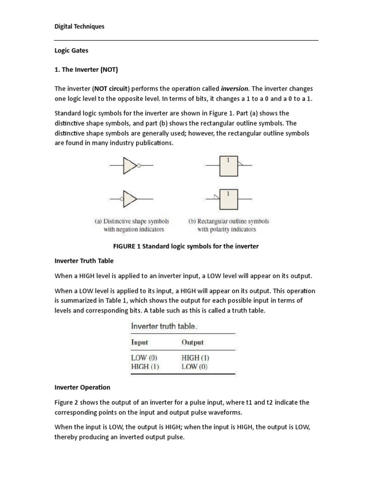 Logic Gates 1. The Inverter (NOT) : Digital Techniques | PDF | Logic ...