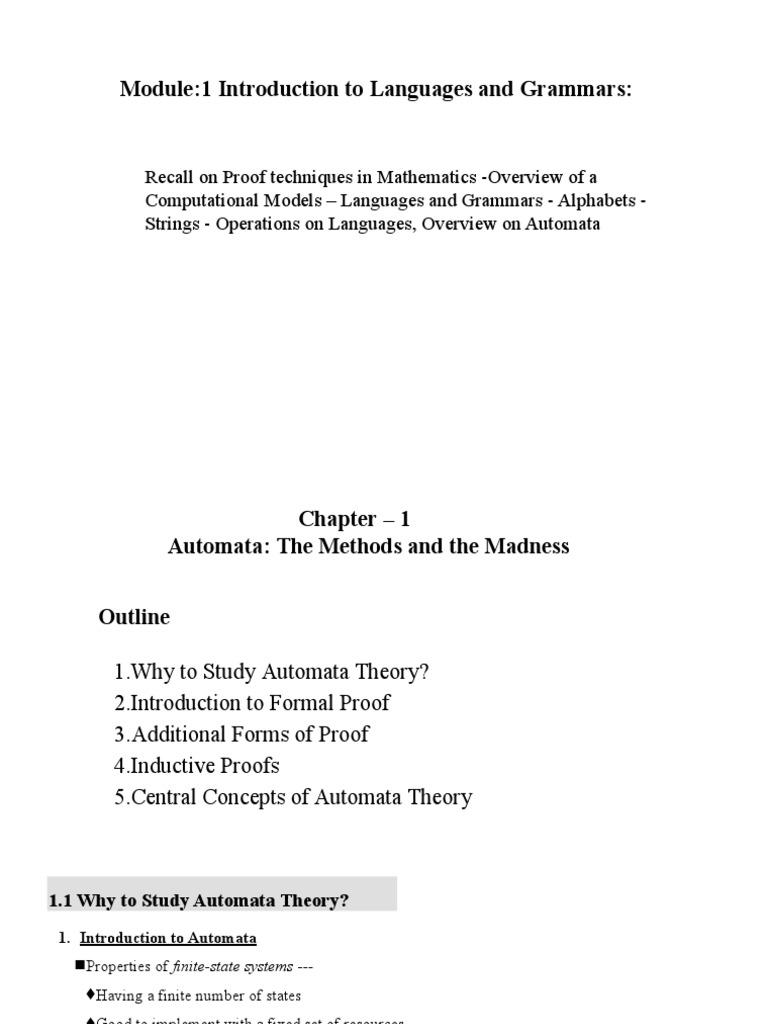 Module:1 Introduction To Languages and Grammars | PDF | Mathematical Proof | String (Computer ...