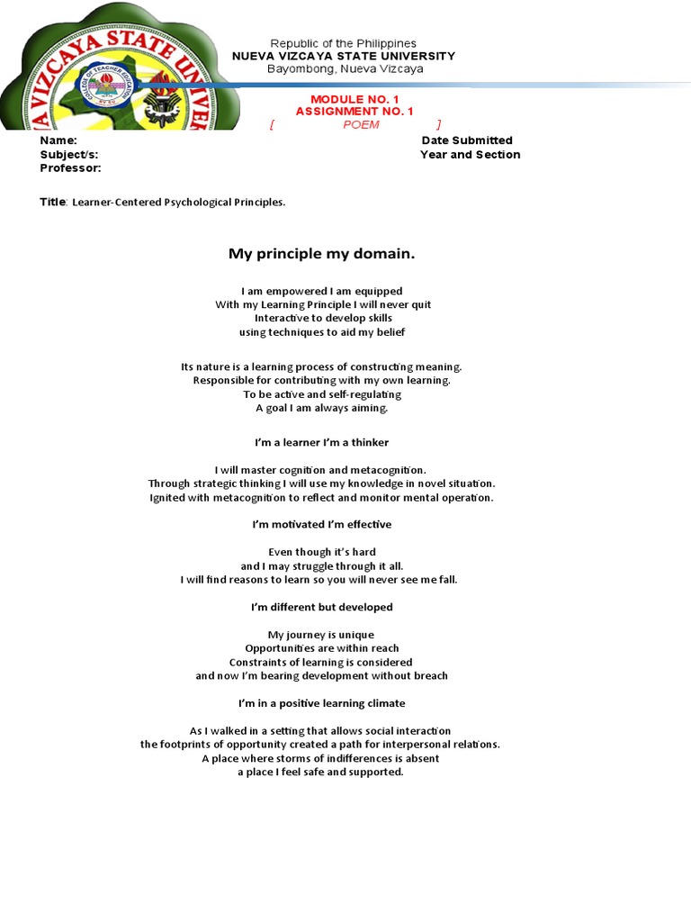 My Principle My Domain.: (Poem) | Download Free PDF | Metacognition ...