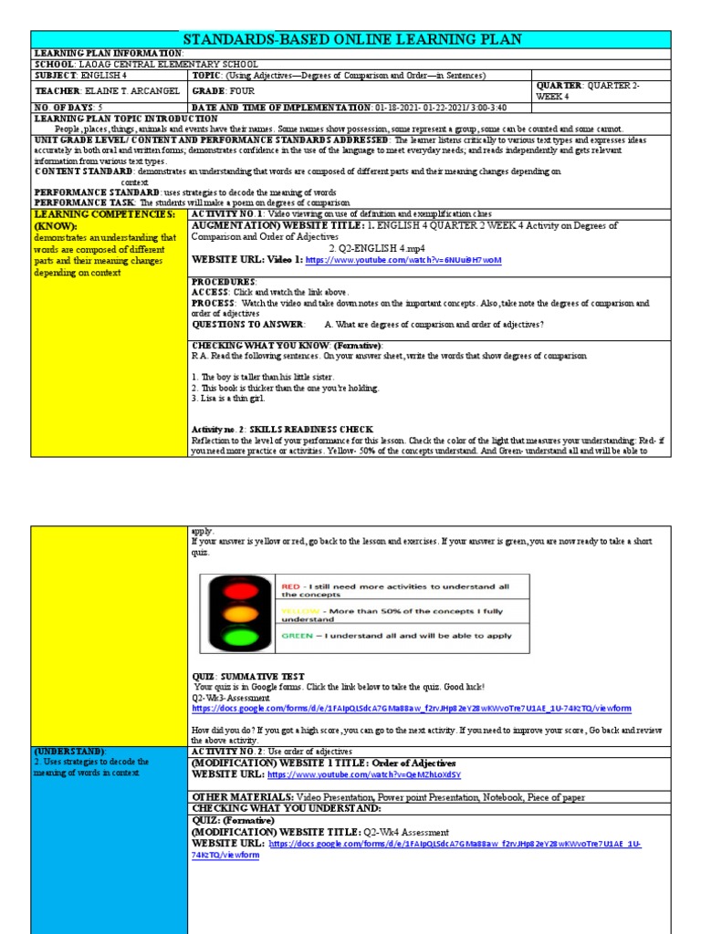 Standards-Based Online Learning Plan | PDF | Learning | English Language