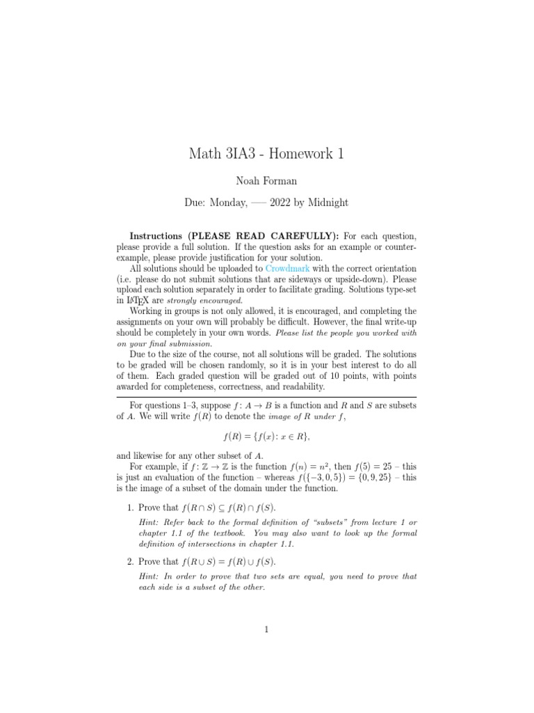 Proof of Properties Related to Images of Sets Under Functions and Countable Infinity | PDF | Set ...