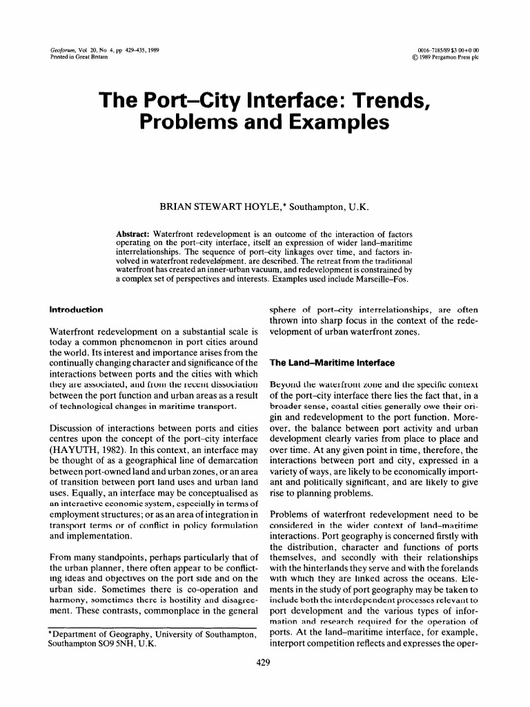 The Port-City Interface Trends, Problems and Examples - 1989 | PDF ...