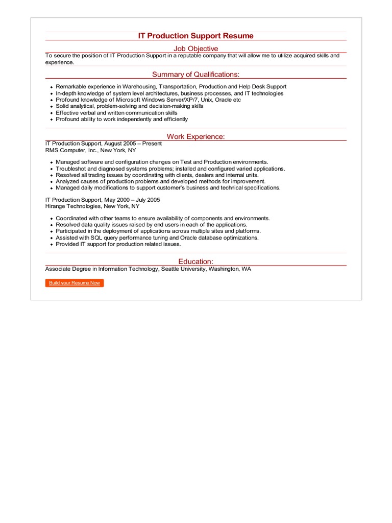 IT Production Support Resume | PDF
