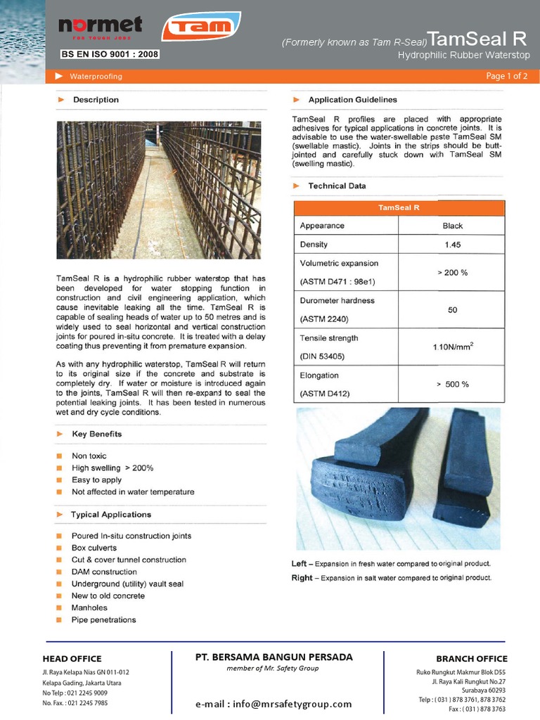 An Introduction to TamSeal R Hydrophilic Rubber Waterstop: Product ...