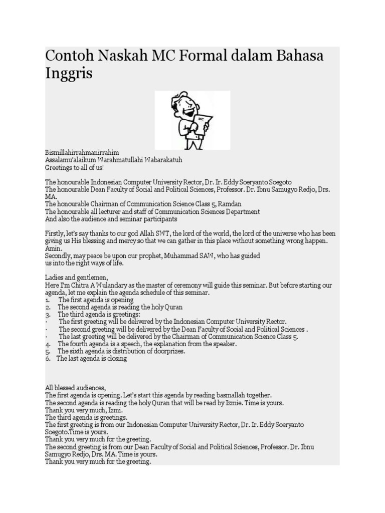 Contoh Naskah MC Formal Dalam Bahasa Inggris | PDF