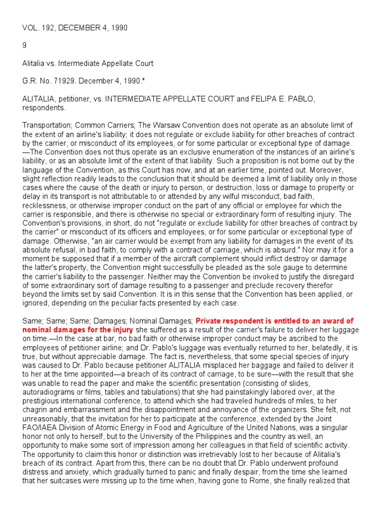 Alitalia vs. Intermediate Appellate Court | PDF | Damages | Lawsuit