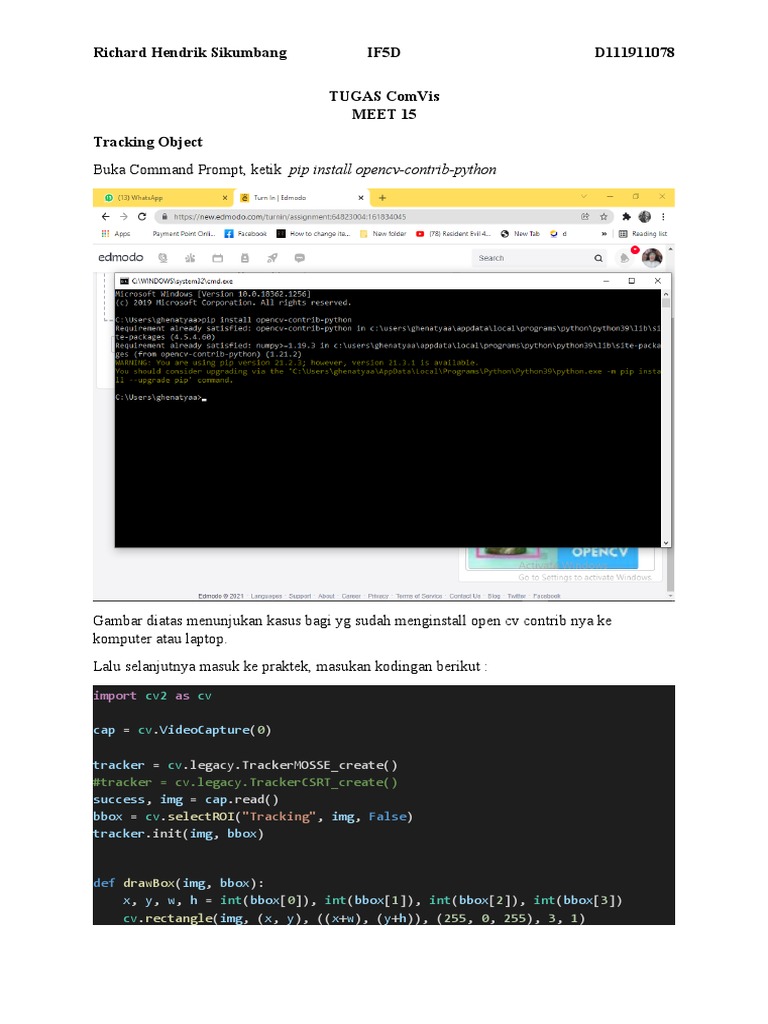Buka Command Prompt, Ketik Pip Install Opencv-Contrib-Python | PDF