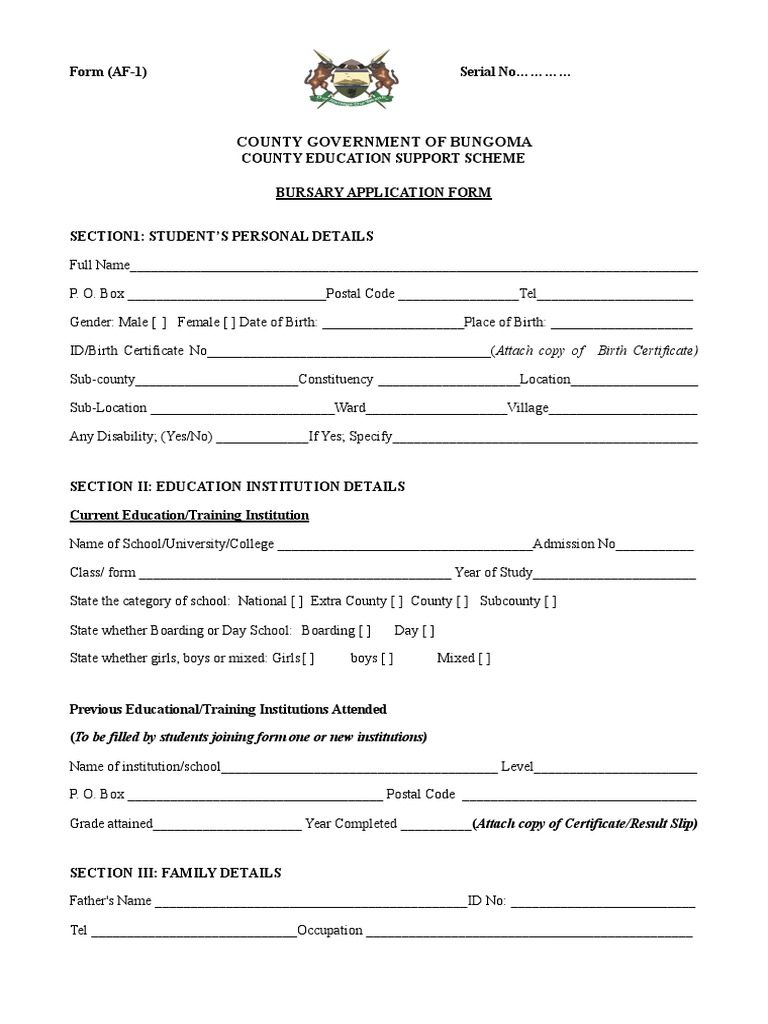 Bungoma County Bursary Application Form 20192020 | PDF