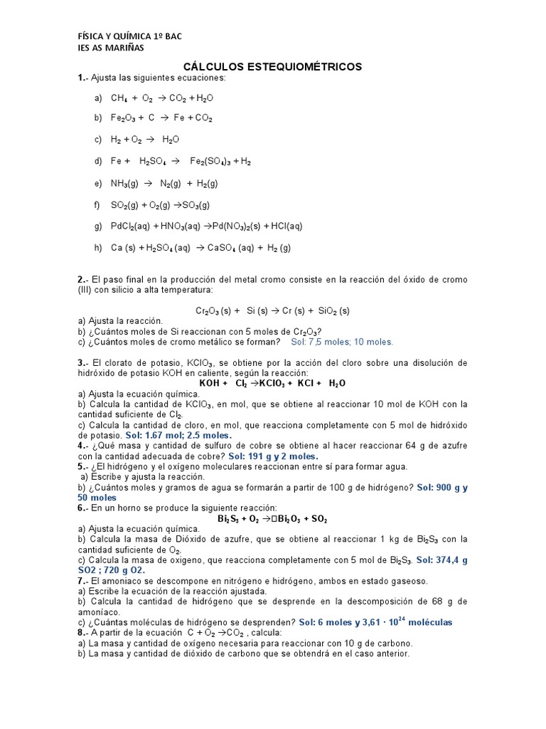 Calculos Estequiométricos | PDF | Combustión | Oxígeno