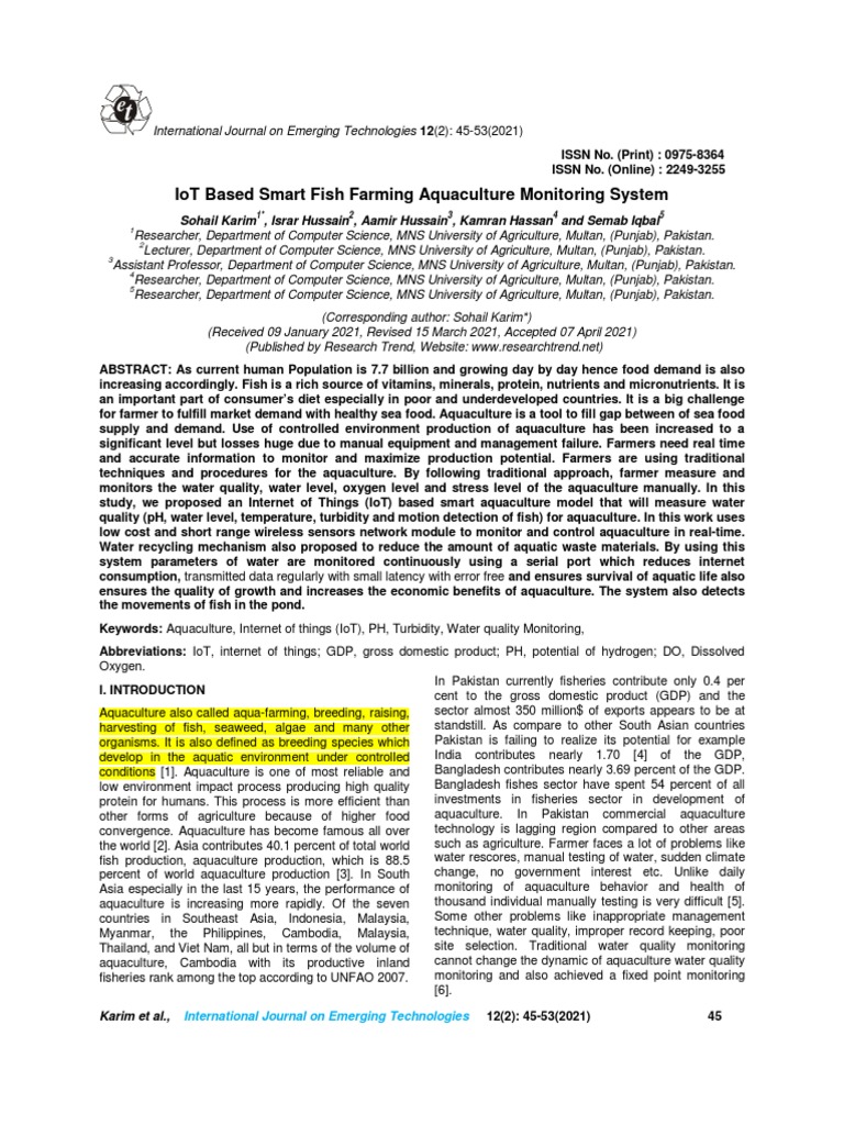 IoT Smart Fish Farming System | PDF | Water | Internet Of Things