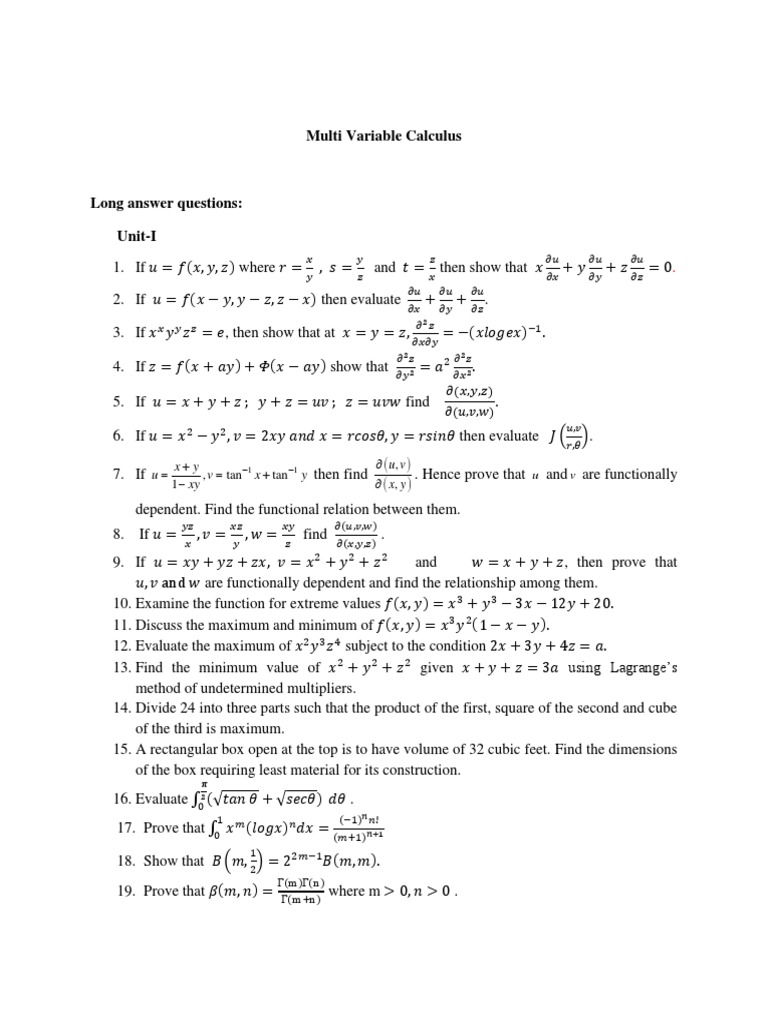 Multivariable Calculus Problem Set | PDF | Integral | Maxima And Minima