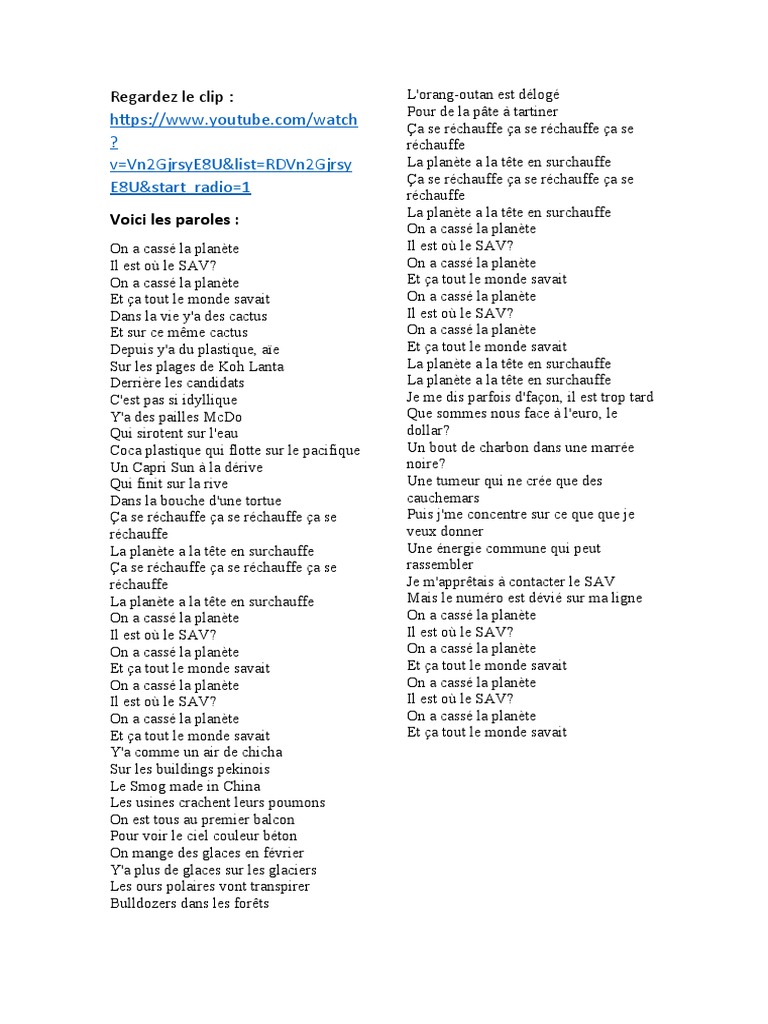 Il est où le SAV ? Paroles de Suzane | PDF | Jeunes adultes