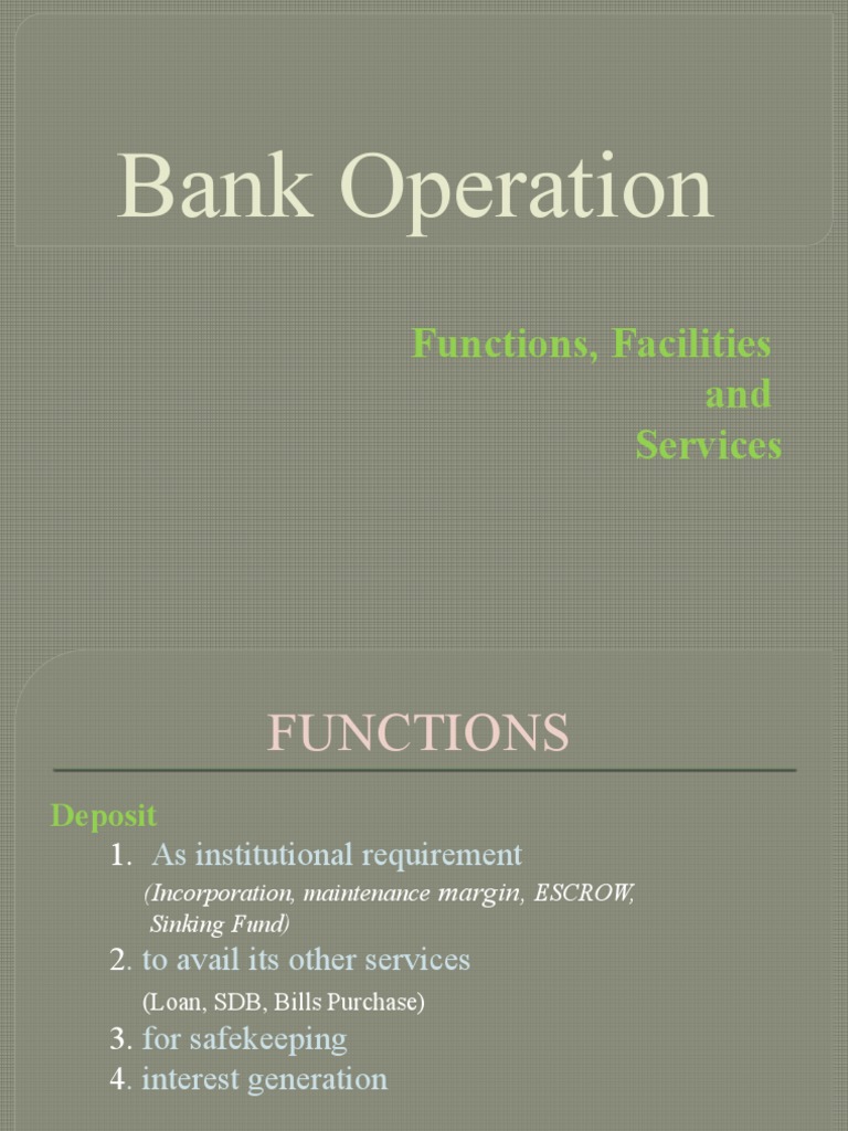 Bank Operation: Functions, Facilities and Services | PDF | Market ...