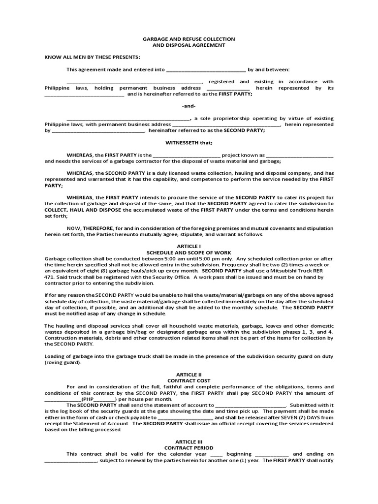 Waste Collection Contract | Download Free PDF | Private Law | Common Law