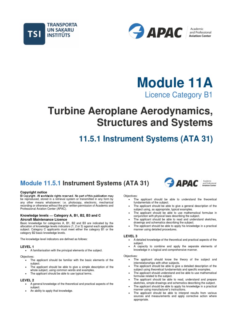 11.5.1 Instrument Systems (ATA 31) - B1 - New | PDF | Airspeed | Altimeter