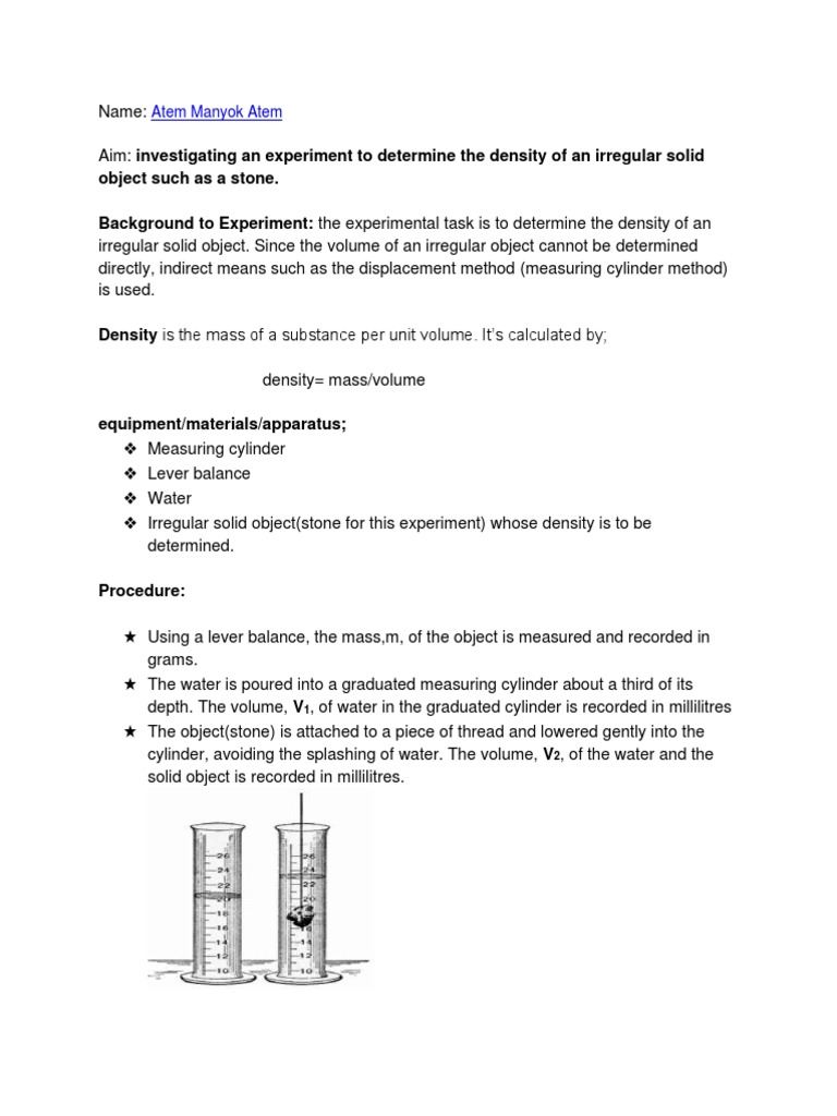 Aim - Investigating An Experiment To Determine The Density of An ...