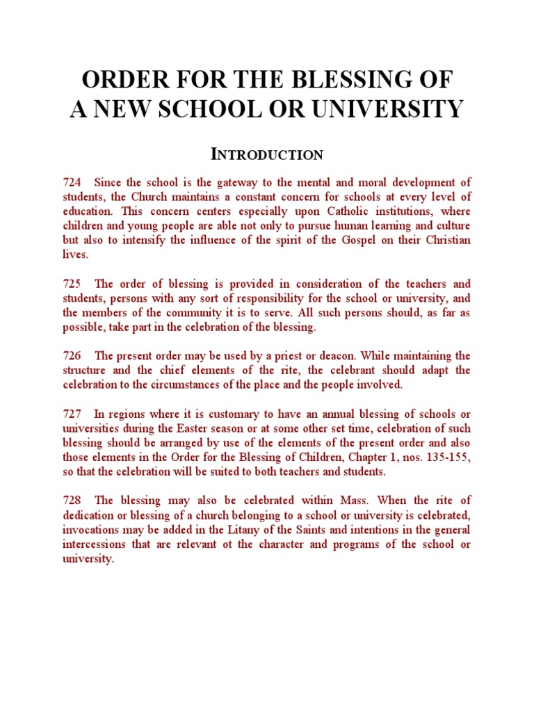 Order For The Blessing of A New School or University Revised | PDF ...