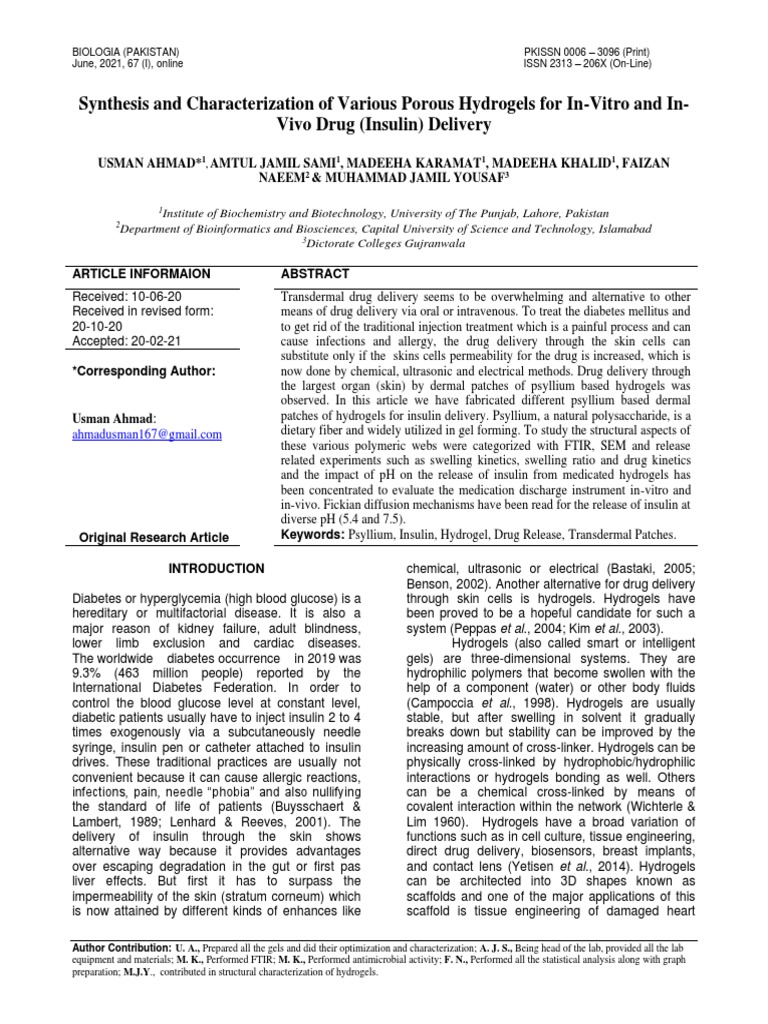 Synthesis and Characterization of Various Porous Hydrogels For In-Vitro ...