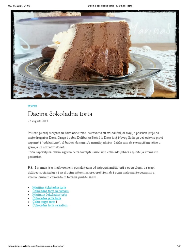Dacina Čokoladna Torta - MarinaS Taste | PDF