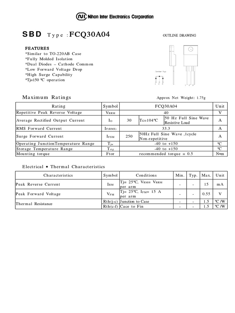 FCQ30A04 Dual Diodes 40V@30A | PDF | Diode | Rectifier