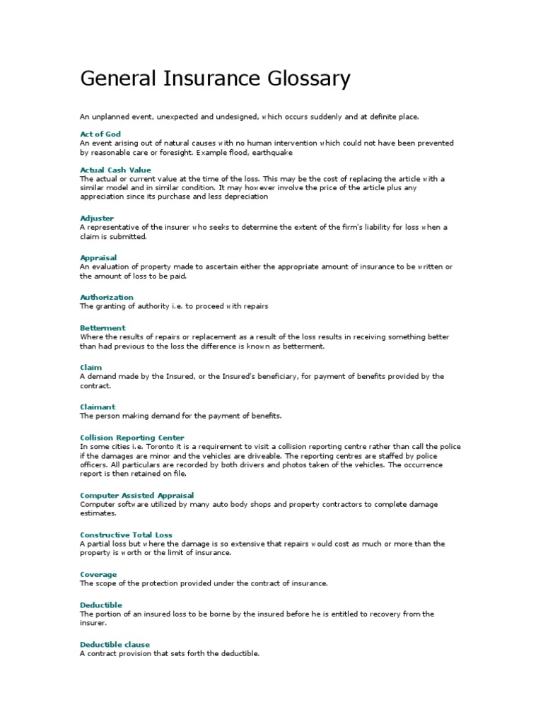 Genral Insurance Glossory | PDF | Insurance | Lease