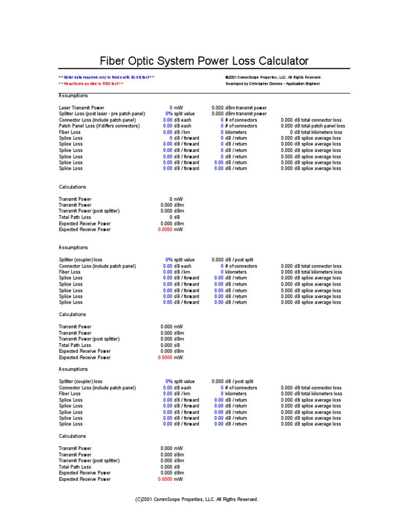 Fiber Optic Power Loss Calculator | PDF | Decibel | Optical Fiber