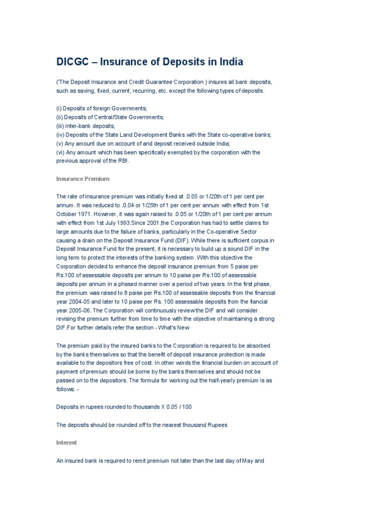 'The Deposit Insurance and Credit Guarantee Corporation' (DICGC-India ...