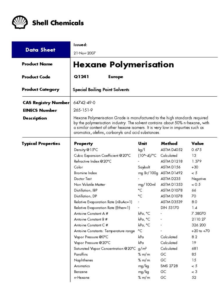 Hexane Polymerisation: Data Sheet | Download Free PDF | Thermal ...