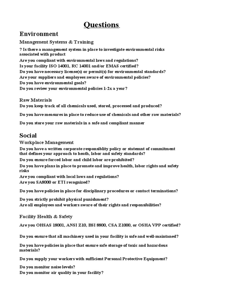 SMETA Checklist Internal | PDF | Regulatory Compliance | Employment
