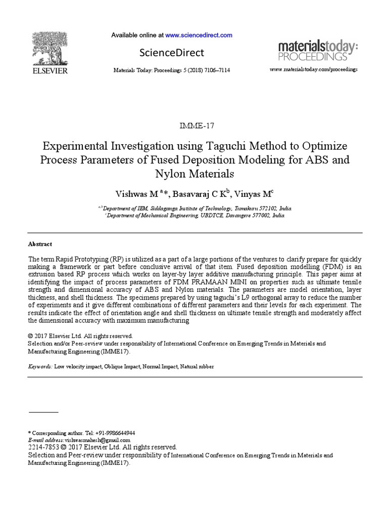 Experimental Investigation Using Taguchi Method To Optimize Process Parameters of Fused ...