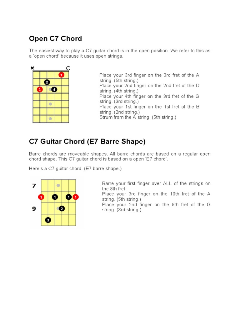 How To Play An Open C7 Chord On Guitar | PDF