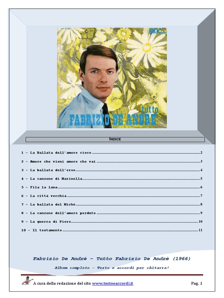De Andre Tutto Fabrizio de Andre Album Completo | PDF