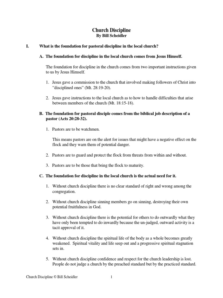 Church Discipline © Bill Scheidler 1 | PDF | Pastor | Jesus