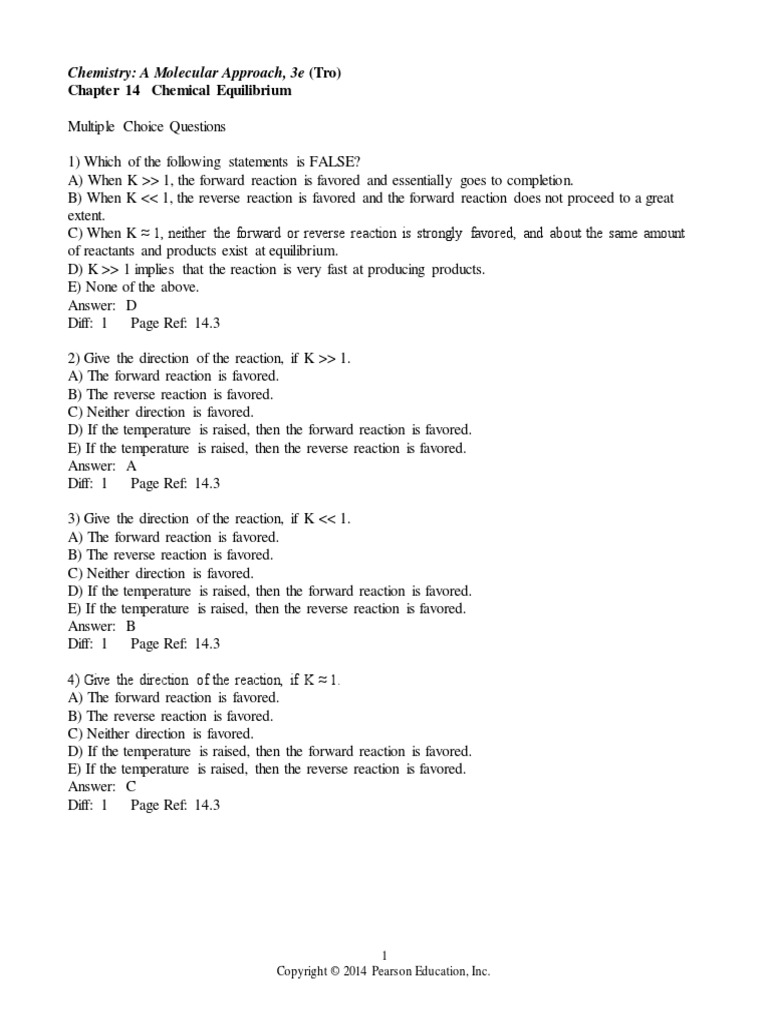 Chapter 14 Chemical Equilibrium: Chemistry: A Molecular Approach, 3e ...