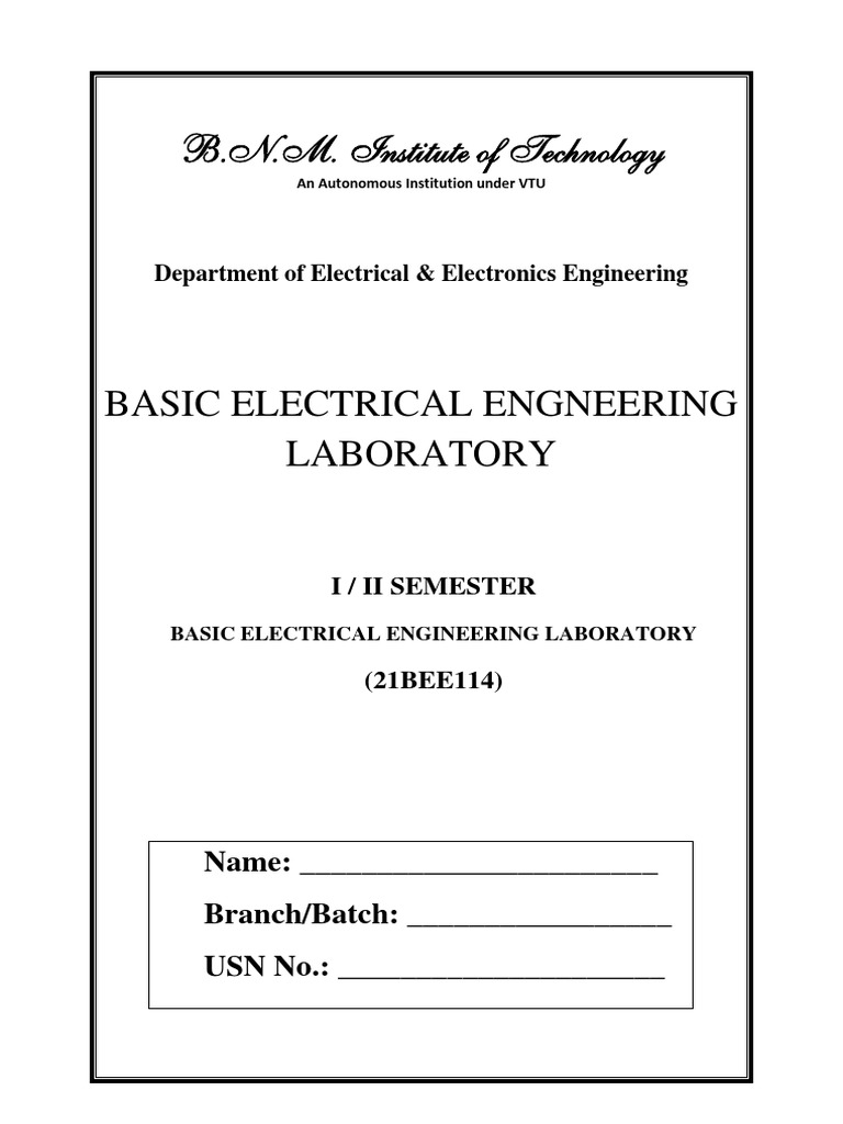 BEE Lab Manual (2021-2022) | Download Free PDF | Electric Motor | Voltage