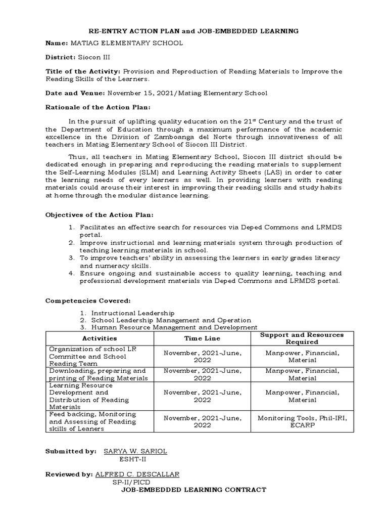 Action Plan On LRMDS Portal-MATIAG ES | PDF | Learning | Behavior Modification