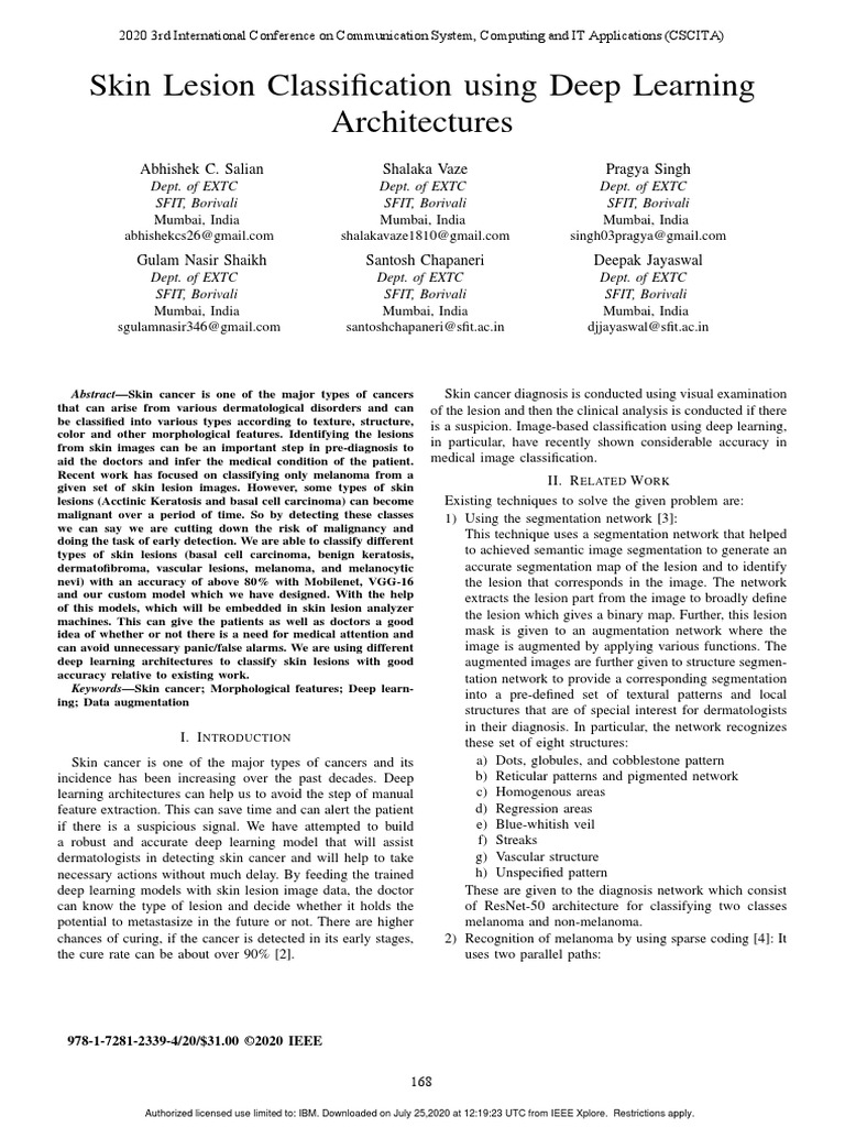 Skin Lesion Classification Using Deep Learning Architectures: Abhishek ...