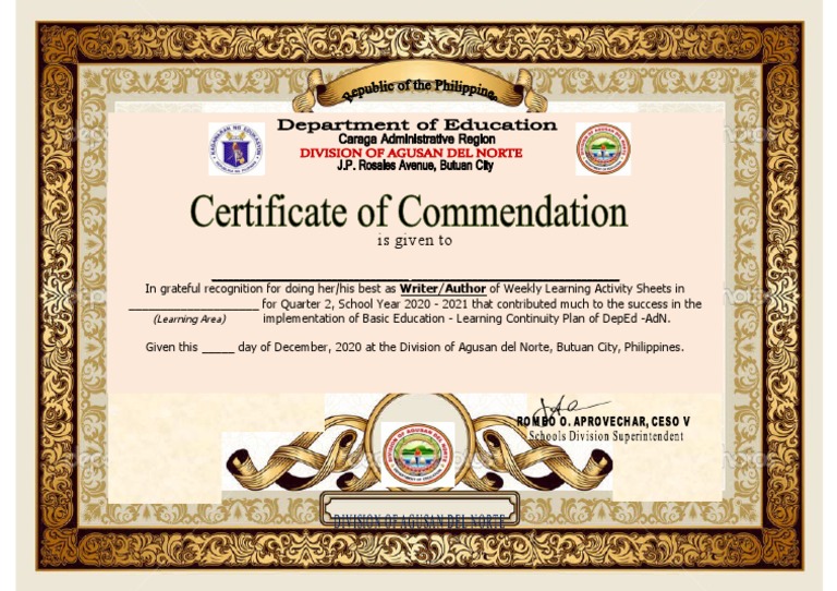 Certificate of Commendation To Writers and Validators | PDF | Business