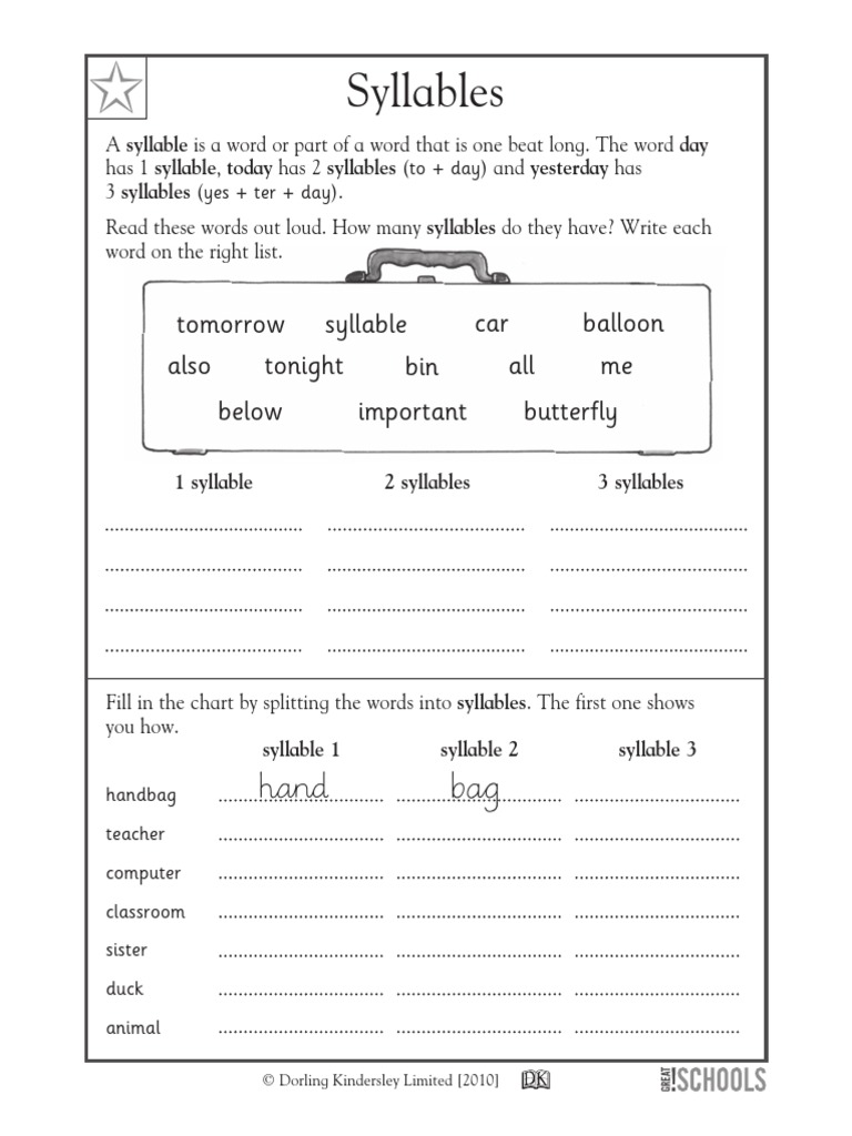 Syllables: Tonight Below Bin Car Butterfly Balloon Syllable Important ...