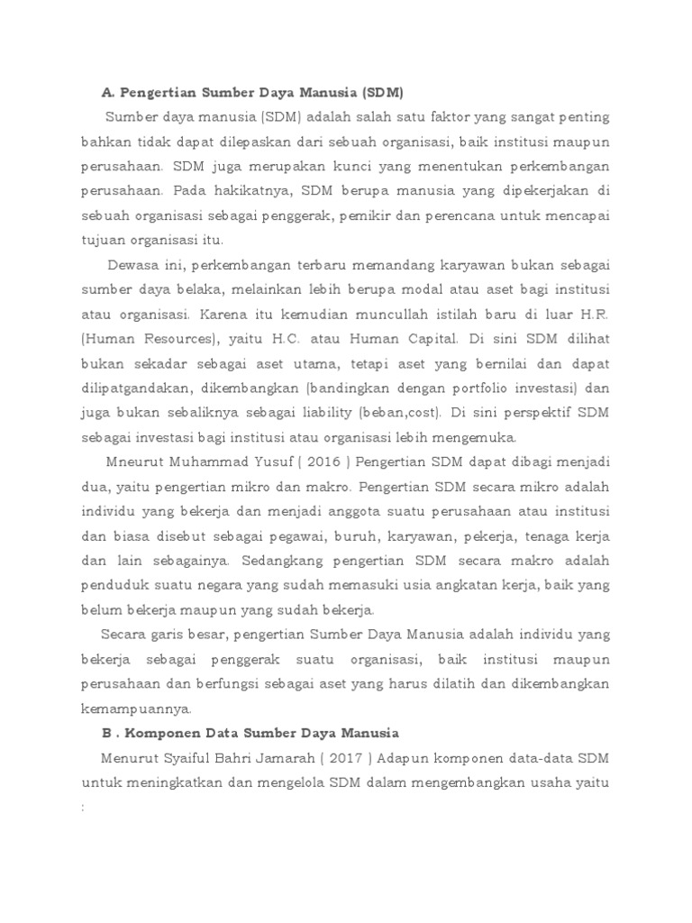 A. Pengertian Sumber Daya Manusia (SDM) Sumber Daya Manusia (SDM ...