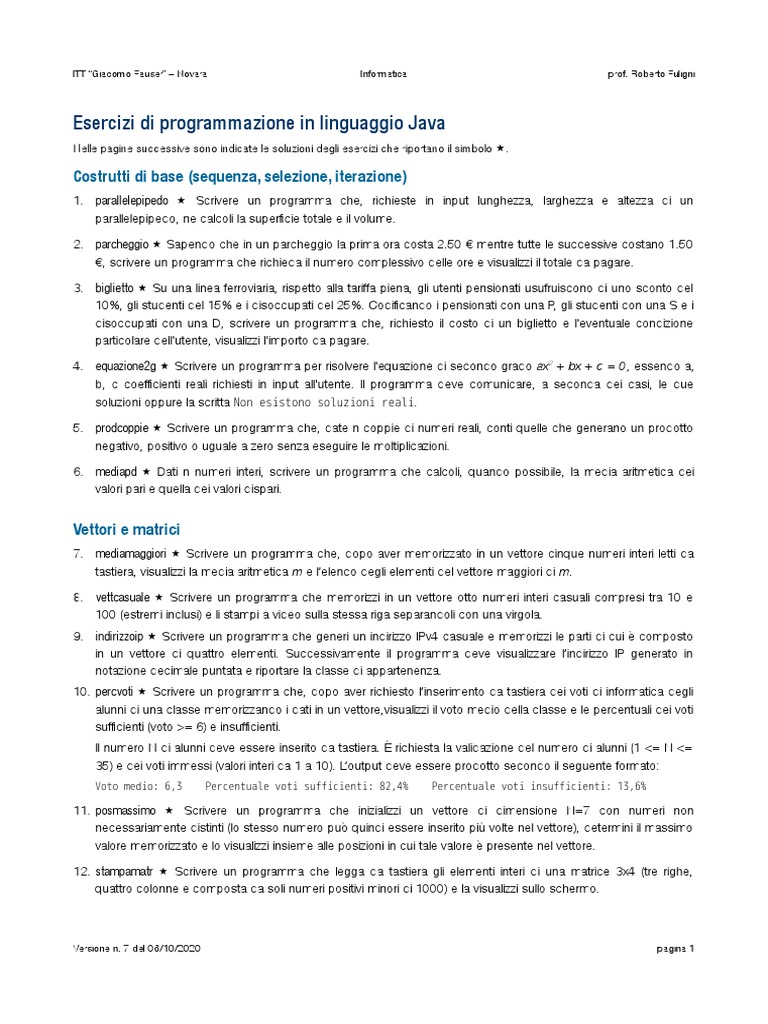 Esercizi Java | PDF
