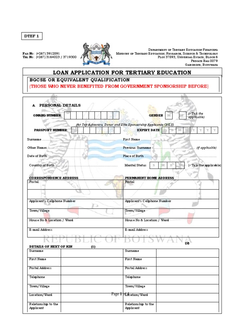 Mote - Dtef - Loan Application Form For Tertiary Education | PDF ...