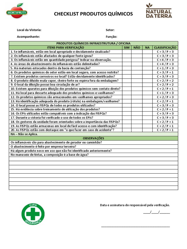 Checklist Produtos Químicos | PDF | Embalagem e rotulagem