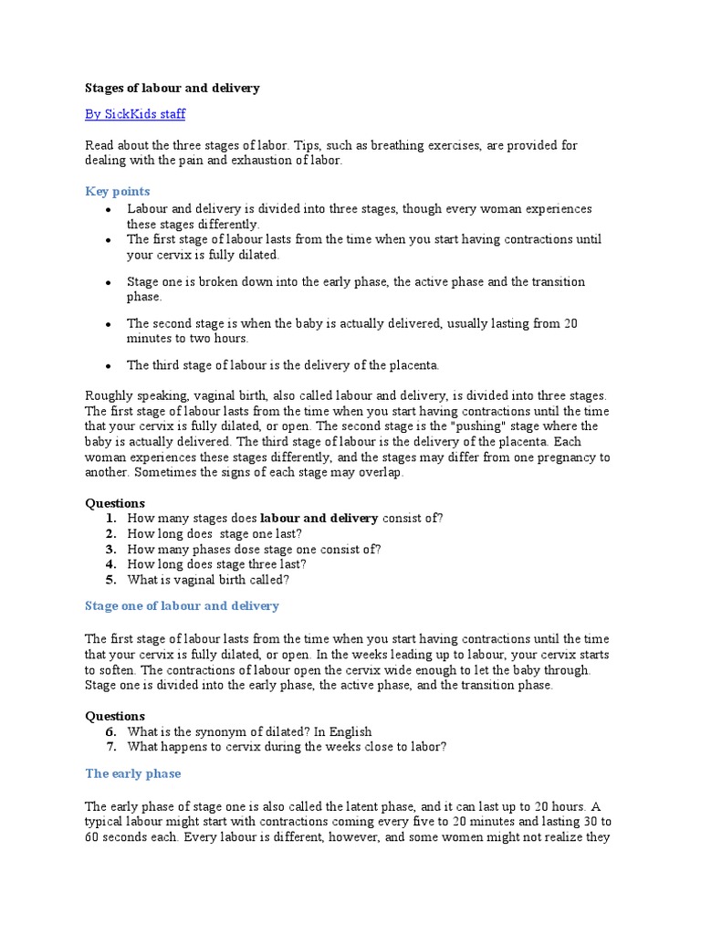 Stages of Labour and Delivery | PDF | Childbirth | Medical Specialties