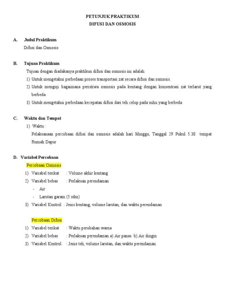 Laporan Praktikum Difusi Dan Osmosis | PDF